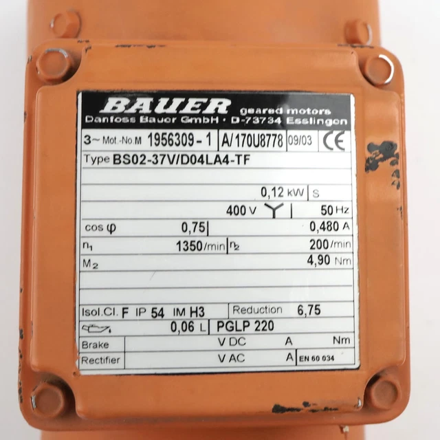 DANFOSS BAUER GETRIEBEMOTOR BS02-37V / D04LA4-TF NOV EUR 199,00 ...