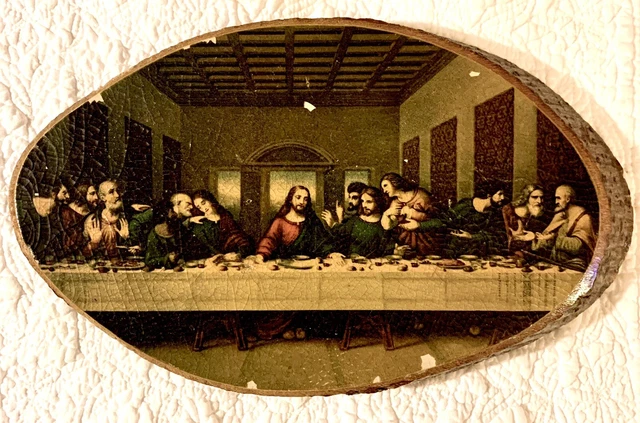 WOOD CROSS SECTION Jesus Christ “Last Supper” Transfer Vintage Wall ...