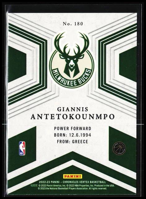 GIANNIS ANTETOKOUNMPO #180 2022-23 Chronicles Vertex Bucks N0178A EUR 1 ...