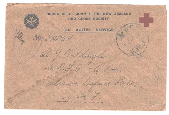 NEW ZEALAND 1945 St John/Red Cross, On Active Service censored cover ...