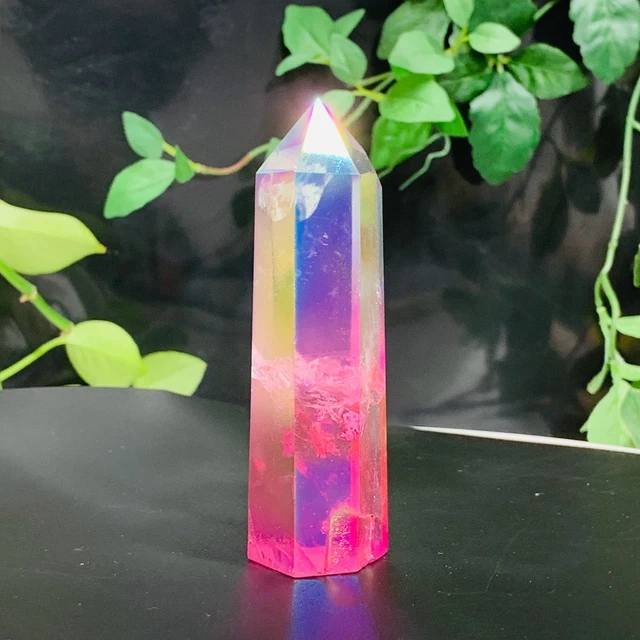 128G NATURAL QUARTZ Plated Pink Crystal Obelisk Wand Point Tower ...