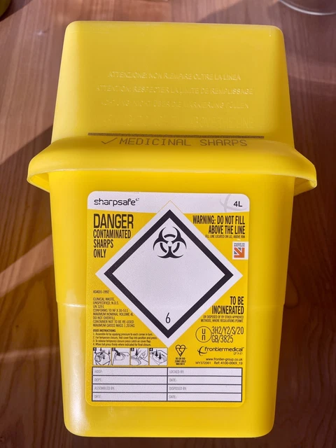 BIOHAZARD SHARPS BINS 4L Large Medical Insulin Syringe Tattoo Waste Box ...