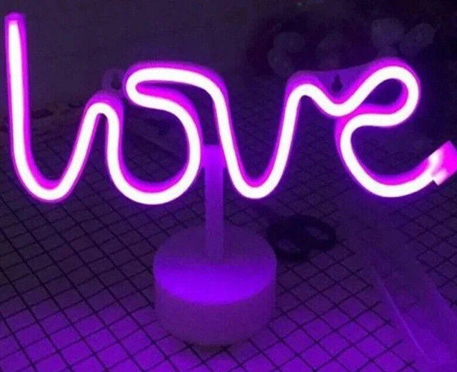 LOVE LED NEON Sign Bedside Lamp Night Light USB/Battery Free Standing ...