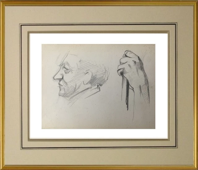 CHARLES WISLIN (1852-1932) unpublished drawing portrait man & hand late ...