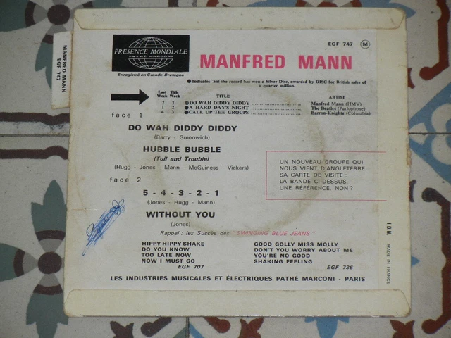 MANFRED MANN - Do Wah Diddy Diddy 7" EP FRANCE P/S 1964 + OPENING STRIP ...