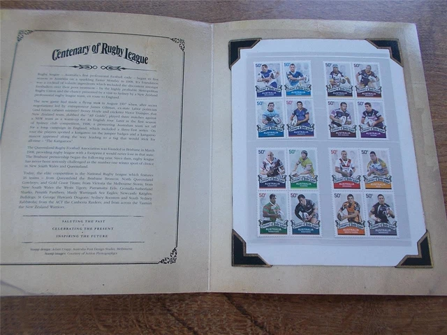 PRESENTATION SET 16 MINT Centenary Stamps 100 Years Australian Rugby ...