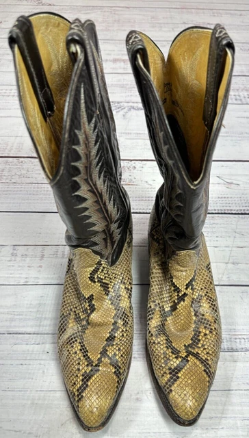 TONY LAMA MENS Snake Skin Western Cowboy Boots Size 9 D Black Tan Pull ...