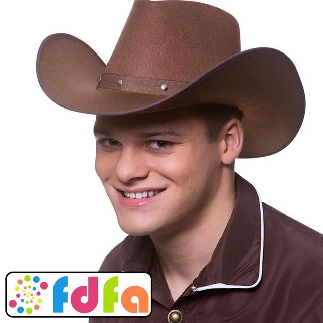 WICKED DARK BROWN Texas Cowboy Hat Wild West Adults Mens Fancy Dress £8 ...