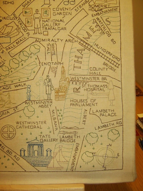 VINTAGE CLOTH MAP of London, England Showing The Main Thorough-Fares ...