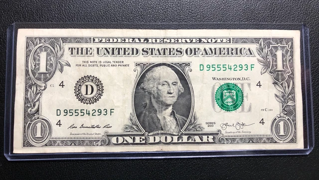ERROR NOTE 1 Dollar Bill Ink Well Contamination Misprint Black Color ...