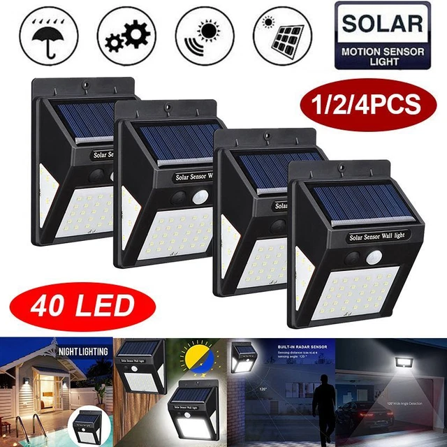40 LED SOLAR Powered PIR Motion Sensor Wall Lights Outdoor Security ...