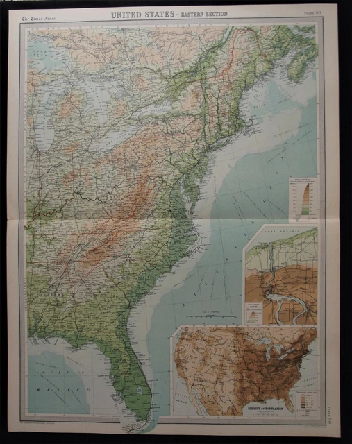VINTAGE MAP: UNITED States Eastern Section by John Bartholomew, Times ...