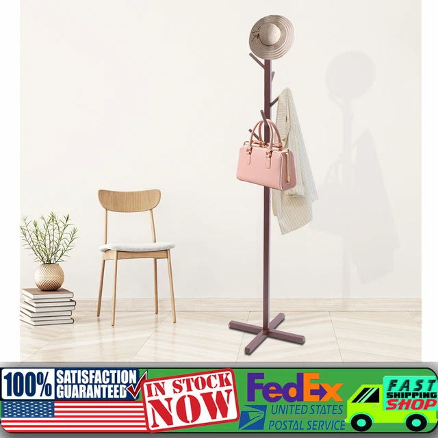 WOODEN COAT RACK Stand Free Standing Tree Clothes Hanger Hat Coat Rack ...