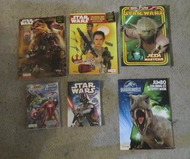 COLORING/ACTIVITY BOOKS-STAR WARS, Jurassic World, Avengers-Set of 6 ...