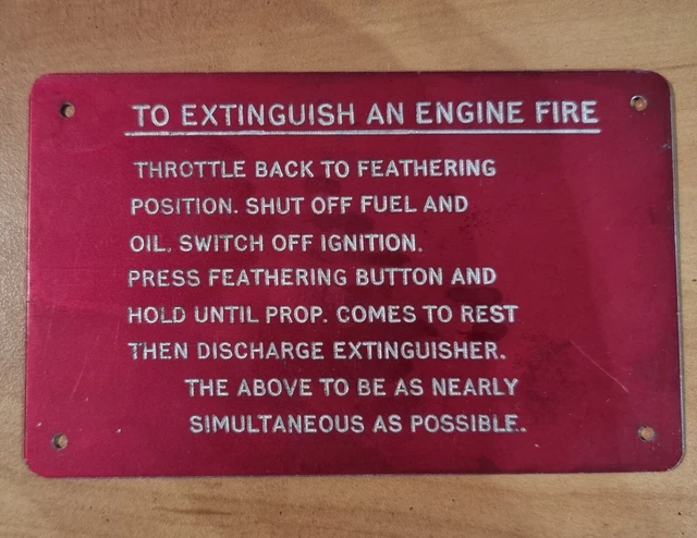 RAF AIRCRAFT ENGINE Fire Extinguisher Procedure Plate £4.99 - PicClick UK