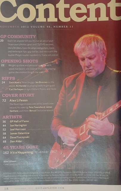GUITAR PLAYER ALEX Lifeson Rush Don Alder Jon Herington Fiuczynski Joel ...