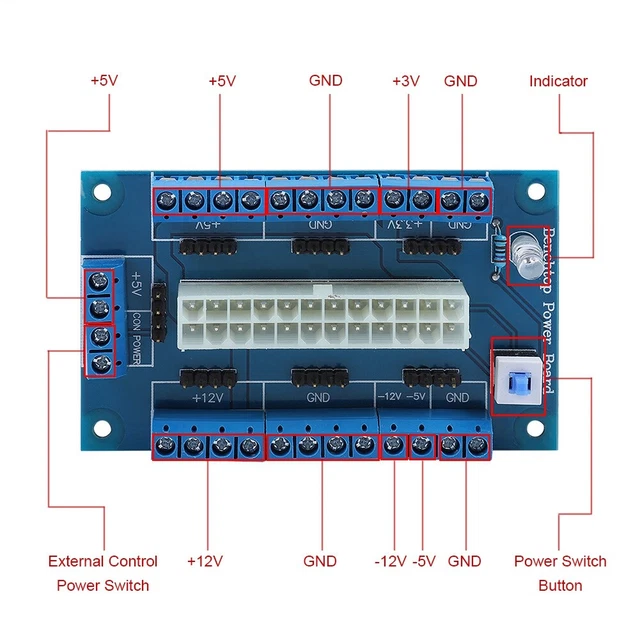 24/20PIN PC ATX Power Supply Breakout Board Module Adapter Compatible w ...