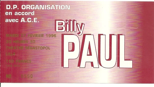RARE / TICKET Billet De Concert - Billy Paul : Live A Lille ( France ...