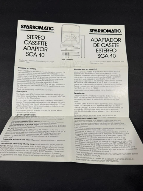 SPARKOMATIC STEREO CASSETTE Adaptor SCA 10 Instructions £5.32 - PicClick UK