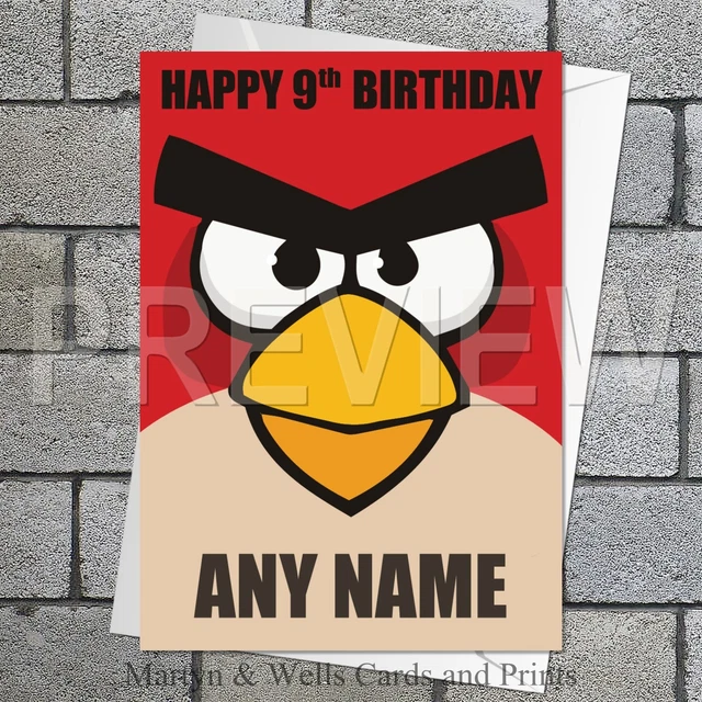 ANGRY BIRDS BIRTHDAY card. 5x7 inches. Red bird. Personalised, plus ...