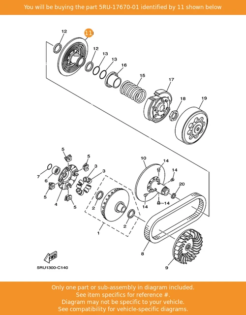 YAMAHA SECONDARY SLIDING Sheave, 5RU-17670-01 OEM YP400 £274.43 ...