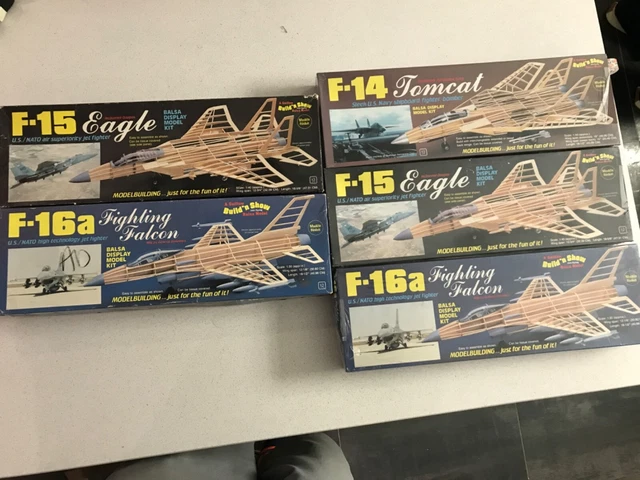 GUILLOWS MODELS, F-14 Tomcat,F-15 eagle(2), F-16a Falcon(2) Balsa model ...