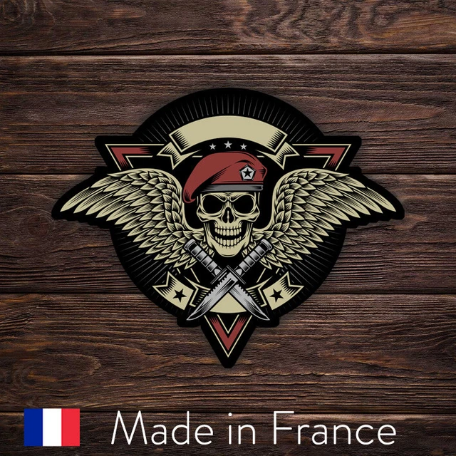 TETE DE MORT Skull Head Beret Rouge Army Commando Autocollant Sticker ...