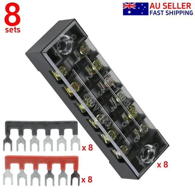 8 SETS DUAL Row 6 Positions Screw Terminal Block 600V 15A Barrier Strip ...