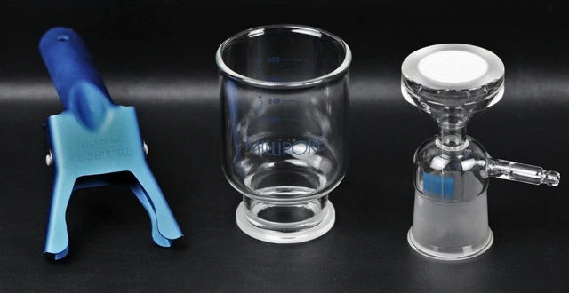 MILLIPORE 47MM GLASS Fritted Vacuum Filtration 300ml Assembly w/ Clamp ...