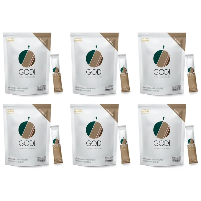 6 PACKS GODI PREMIUM FLAT WHITE 3in1 COFFEE MIXED Coconut Creamer O ...
