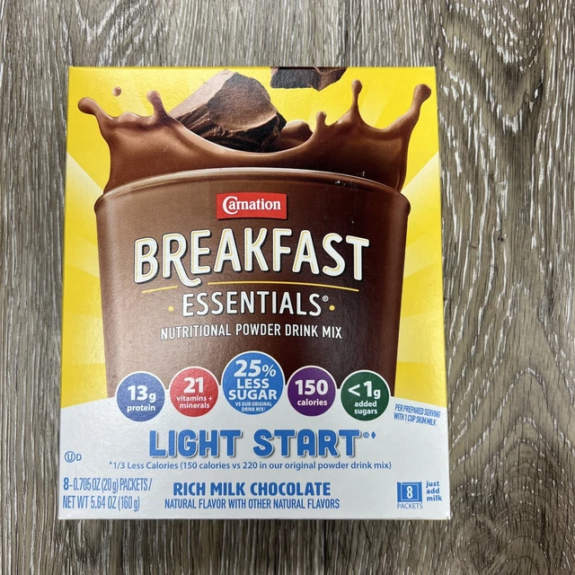 CARNATION BREAKFAST ESSENTIALS Light Start Powder Drink Mix, Rich Milk ...