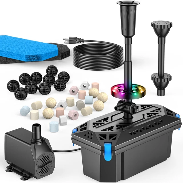 ANTFRAER RGB POND Filter with Water Pump, Pond Filter Box with RGB Auto ...