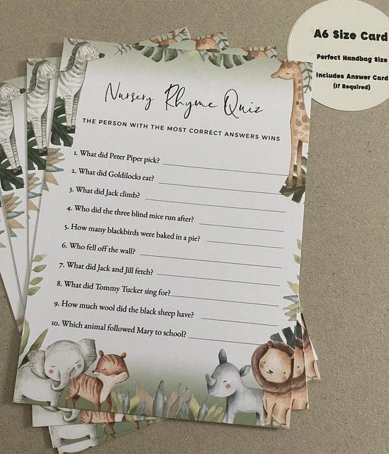 10 NURSERY RHYME Quiz Baby Shower Game Cards - 3 for 2 on all games £5. ...