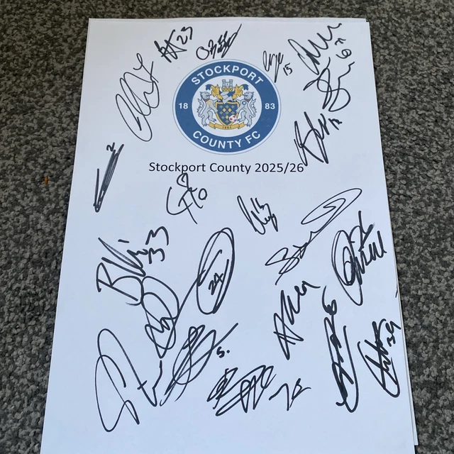 STOCKPORT COUNTY FOOTBALL Club 2025/26 Signed A4 Sheet By Wootton ...