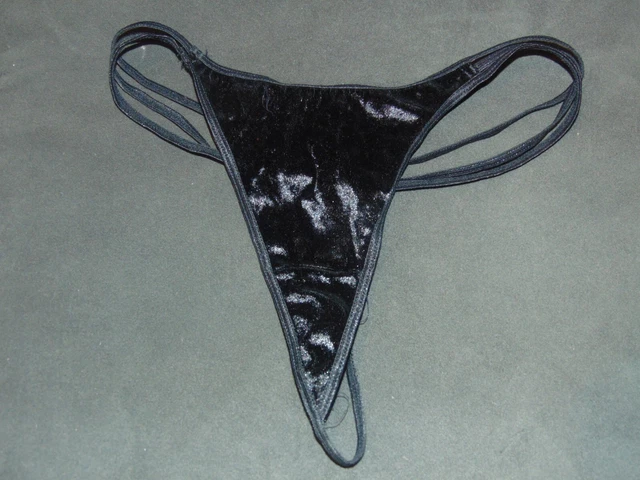 VINTAGE JOLIE INTIMATES Black Triple String Thong / Rhinestone Buckle ...