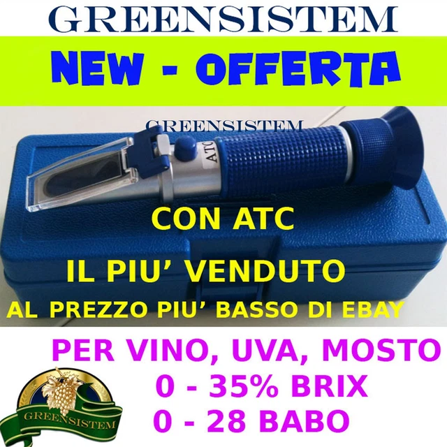 RIFRATTOMETRO 2 SCALE Uva Mosto Vino Brix-Babo Con Atc Greensistem ...