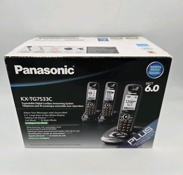 PANASONIC KX-TG7533C CORDLESS Phone System 3 Handsets DECT 6.0 New Open ...