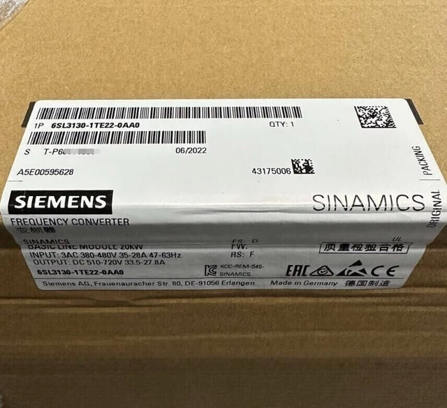 6SL3130-1TE22-0AA0 SIEMENS SINAMICS S120 Basic Line Module 6Sl3130 ...