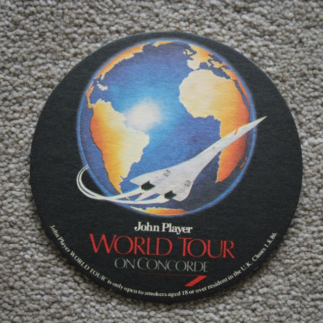 CONCORDE JOHN PLAYER World Tour Concord Beer Mat Coaster Vintage 1986 ...