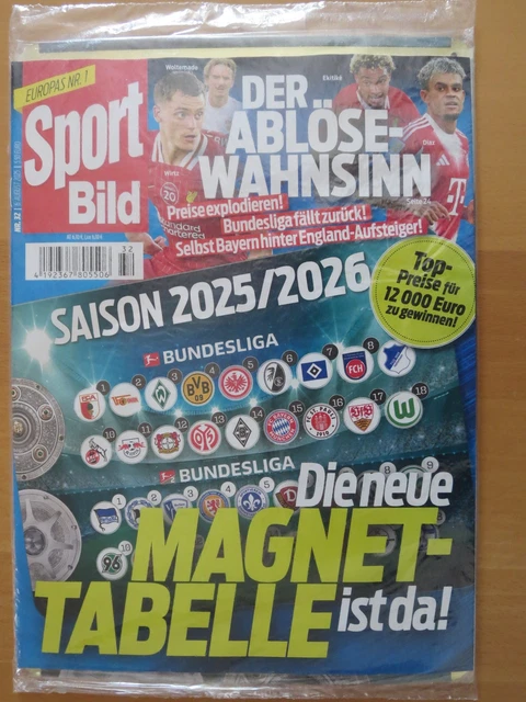 SPORT BILD MAGNETTABELLE Fußball Bundesliga 2025/2026, 25/26; Neu EUR ...