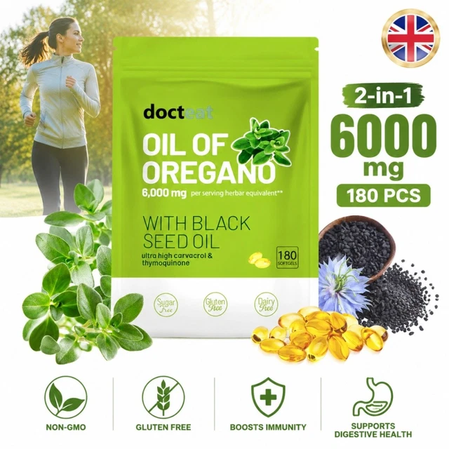 OIL OF OREGANO 6000mg 180 Softgels Capsules Black Seed Oil Immune ...