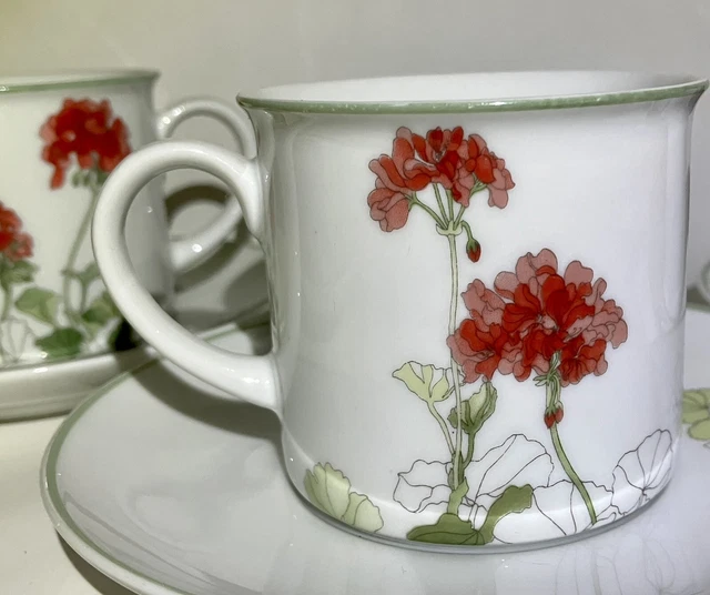 VTG 1981 GERANIUM 4 Cup & Saucer sets Granny Core Block Spal Tea For 1 ...