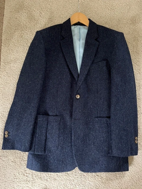 BESPOKE ENGLISH SAVILE Row Made Blue Tweed Jacket 38 Regular Horn ...
