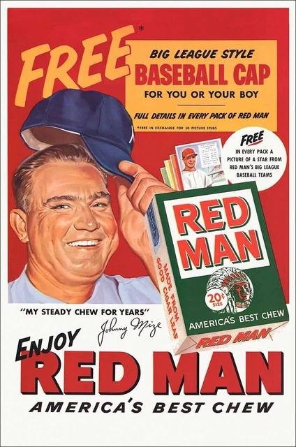 RED MAN CHEWING Tobacco Johnny Mize 18" Heavy Duty Usa Metal ...