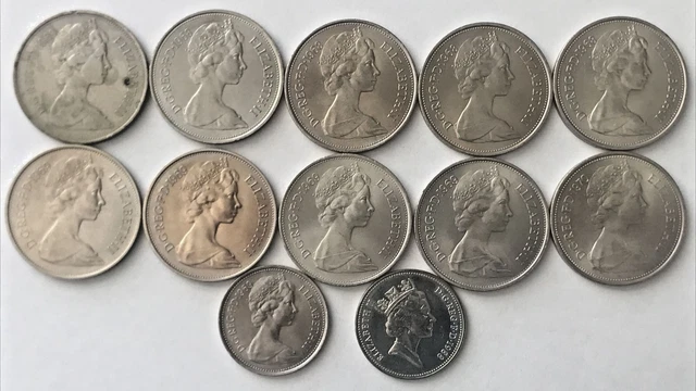 10 X OLD 10p & 2 x OLD 5p COINS ELIZABETH II BRITISH JOB LOT 1968 ...