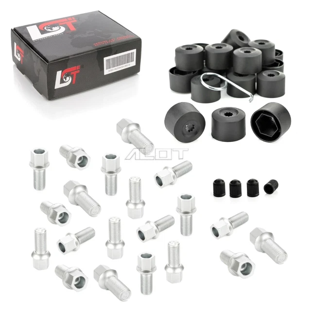 20X WHEEL BOLT Spherical M14x1, 5x27 Shrouds for audi A4 B5 B6 B7 B8 ...