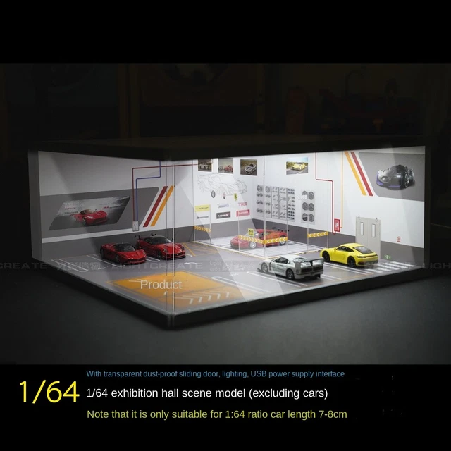 DIORAMA 1/64 CAR Showroom Garage Model LED Lighting Backdrop Display ...