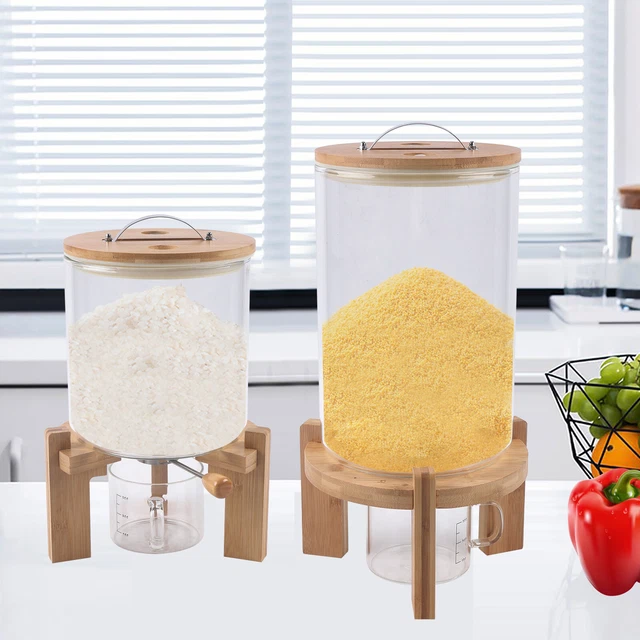 5L RICE DISPENSER Grain Container Cereal Storage Dry Food Glass Bottle ...