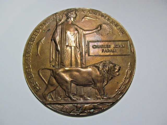 WW1 MEMORIAL PLAQUE Charles John Faram (Death plaque or Widows Penny) £ ...