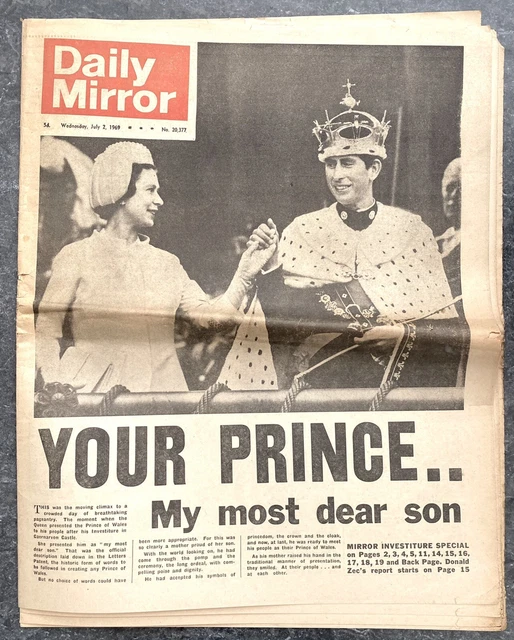 DAILY MIRROR PRINCE OF WALES INVESTITURE, QUEEN ELIZABETH II (2nd July ...